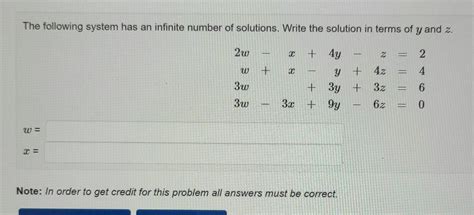 Solved The Following System Has An Infinite Number Of Chegg Com