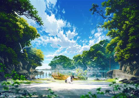 Safebooru 1girl Bird Black Hair Black Skirt Blue Sky Blurry Blurry