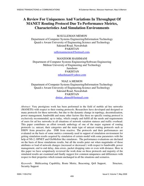 Pdf A Review For Uniqueness And Variations In Throughput Of Manet Routing Protocol Due To