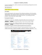 Assignment 1 Reliability And Validity 1 Doc Assignment 1 Reliability And Validity Locate An