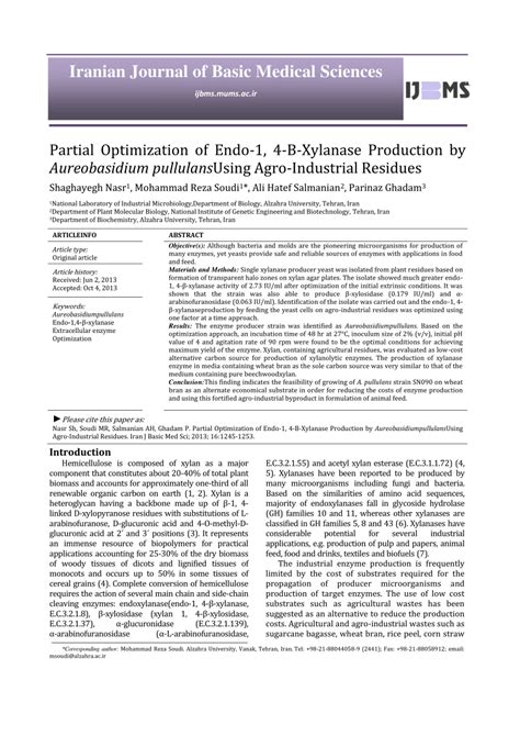 Pdf Partial Optimization Of Endo 1 4 Β Xylanase Production By