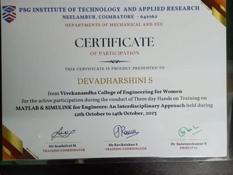 Devadharshini S On Linkedin Matlab Worksopexperience Psgitech