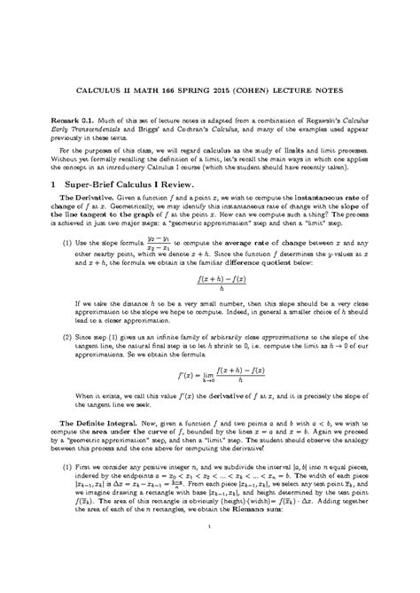 calc2notes 3 calc notes remark 0 much of this set of lecture notes