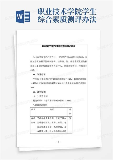 职业技术学院学生综合素质测评办法Word模板下载 编号qjazxeoa 熊猫办公
