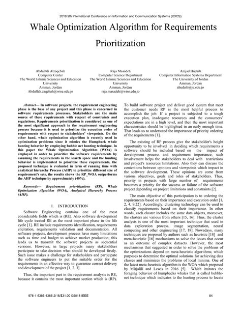 Pdf Whale Optimization Algorithm For Requirements Prioritization
