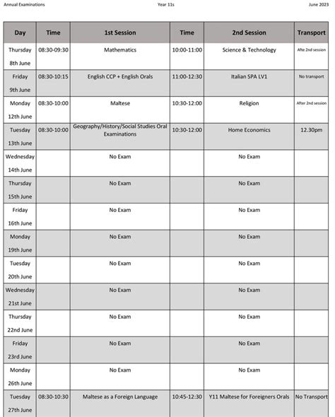 Annual Exams Timetable June 2023 St Thomas More College