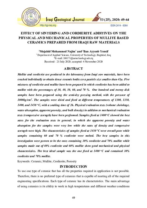 Pdf Effect Of Sintering And Cordierite Additives On The Physical And