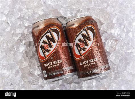 Irvine California 12 Aug 2023 Two Cans Of A And W Root Beer On A