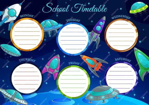 Premium Vector School Timetable Template With Frame Of Spaceships