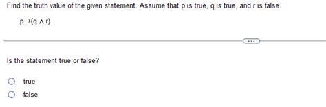 solved find the truth value of the given statement assume