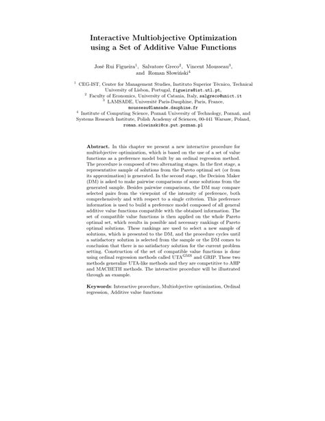 Pdf Interactive Multiobjective Optimization Using A Set Of Additive Value Functions