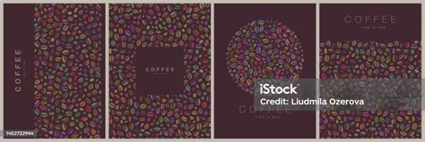 포스터 용 커피 원두 전단지 배너 초대장 레스토랑 또는 카페 메뉴 디자인을위한 템플릿이있는 현대적인 수직 카트의 벡터 세트 일러스트레이션에 대한 스톡 벡터 아트 및 기타