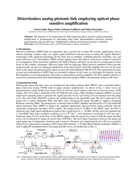 Pdf Distortionless Analog Photonic Link Employing Optical Phase Sensitive Amplification