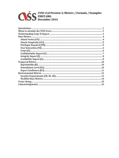 Cvss V30 Preview 2 Metrics Formula Examples December 2014 Pdf Telecommunications