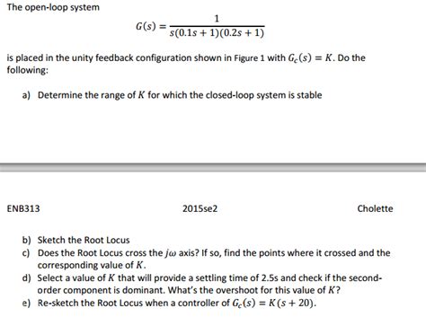 Solved The Open Loop System Gs 1s01s 102s 1