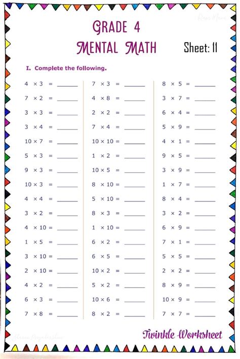 Grade 4 Mental Maths Worksheets Pdf