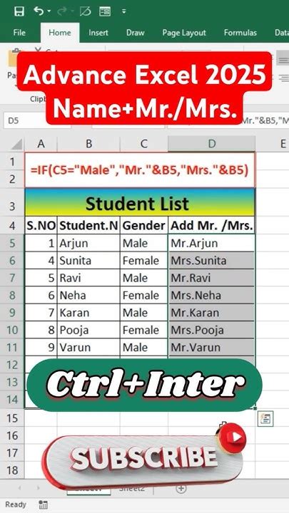 In Excel Add Name With Mrmrs Advance Excel If Formula Use And Add Mrmrs Excel