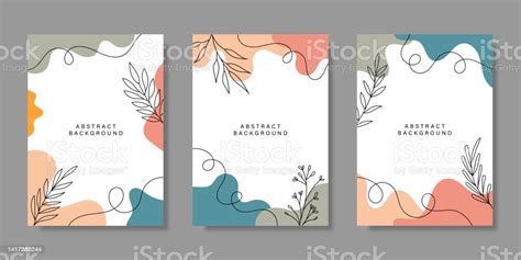 파스텔 색상과 식물 장식품으로 손으로 그린 추상적 인 디자인 배경 모음 벡터 일러스트 레이 션 명함에 대한 스톡 벡터 아트 및 기타 이미지 Istock