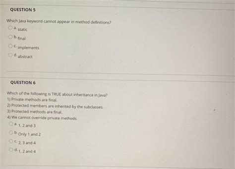 Solved Question 5 Which Java Keyword Cannot Appear In Method