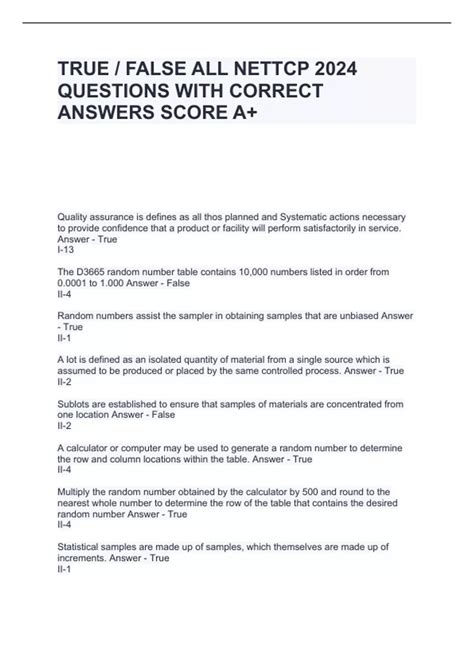 True False All Nettcp 2024 Questions With Correct Answers Score A