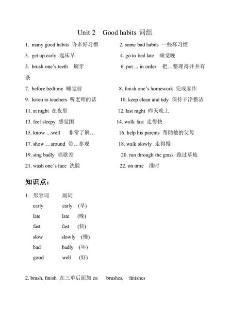 知识梳理 译林版六年级英语上册第二单元 Unit 2 Good Habits 教案课件习题试卷mp3录音素材下载 牛津中小学英语网