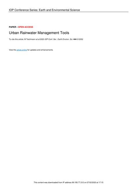 Pdf Urban Rainwater Management Tools