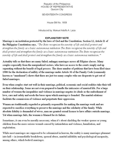 Explanatory Note Pdf Marriage Divorce