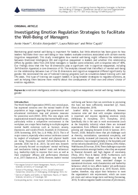 Pdf Investigating Emotion Regulation Strategies To Facilitate The Well Being Of Managers