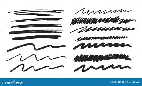 Set Of Strikethrough Underlines Brush Stroke Markers Collection Vector Illustration Of Crossed