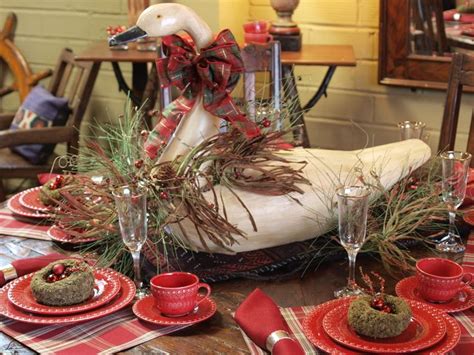Rustic Christmas Table Decorations With Red Dishes
