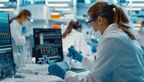 Scientists Conducting Experiments In A Modern Laboratory Analyzing