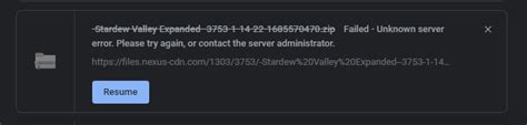 sve won t download because of a unknown server error i ve downloaded other big mods like