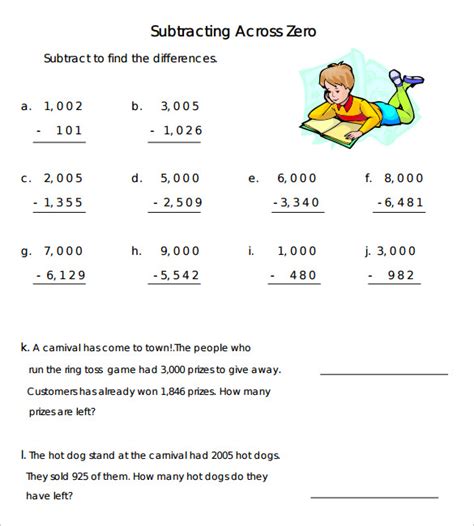 subtracting across zeros 3 digits worksheets