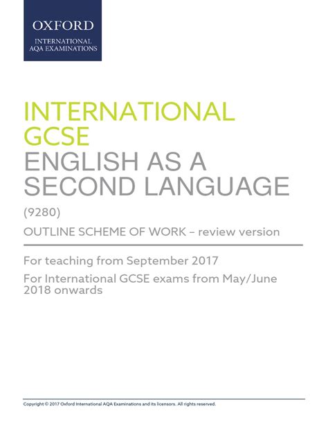 International Gcse English As A Second Language Scheme Of Work Review
