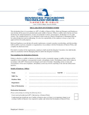 Fillable Online Conflict Of Interest Template Declaration Form5 Sample Form For Declaration Of