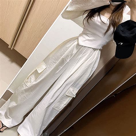 쿨링 조거가능 나일론 투웨이 와이드 일자 스트링 조거 카고 아노락 팬츠 에이블리