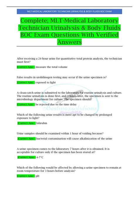 Complete Mlt Medical Laboratory Technician Urinalysis And Body Fluids