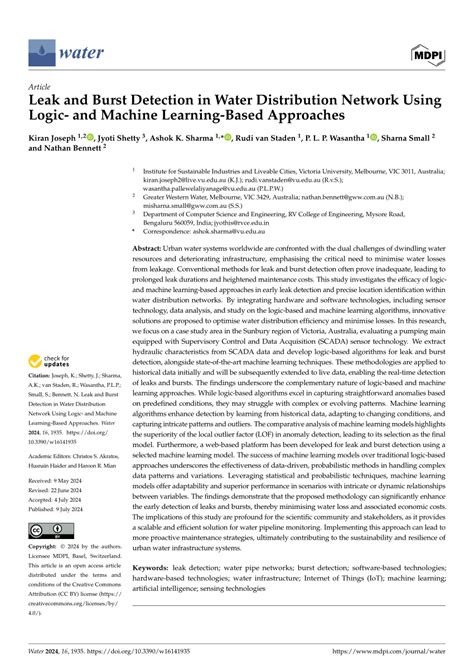 Pdf Leak And Burst Detection In Water Distribution Network Using Logic And Machine Learning