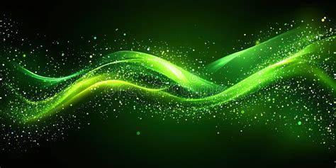 Colorful Green Abstract Waves With Glowing Particles Create A Mesmerizing Visual Display In A
