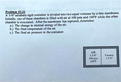 Solved Problem 321 A 3 Ft3 Adiabatic Rigid Container Is Divided