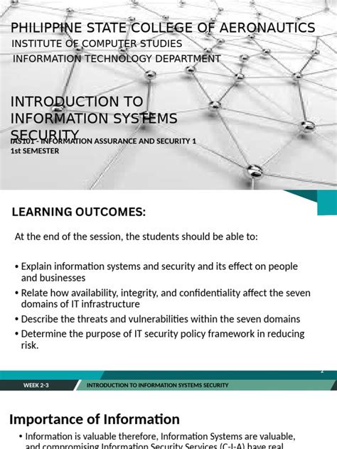 Ias101 Week 2 3 Introduction To Information Systems Security Pdf