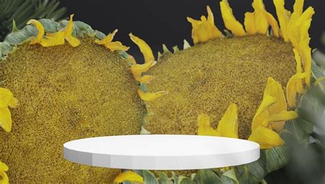 연단 또는 회색 돌 배경에 해바라기와 마른 잎 어두운 정물와 제품을 위해 서 3d 렌더링 0명에 대한 스톡 사진 및 기타 이미지 Istock