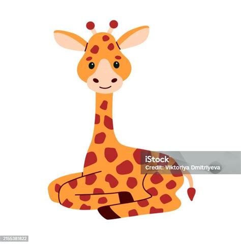 귀여운 기린 송아지 일러스트 이미지입니다 생일 축하 초대장 동화책 표지 배너 포스터 등에 사용하세요 평면 벡터 그림입니다 귀여운에 대한 스톡 벡터 아트 및 기타 이미지