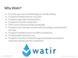 Cross Browser Automation Testing Using Watir PPT