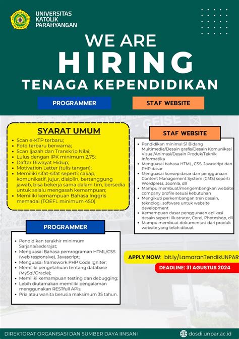 Lowongan Kerja Direktorat Organisasi Dan Sumber Daya Insani