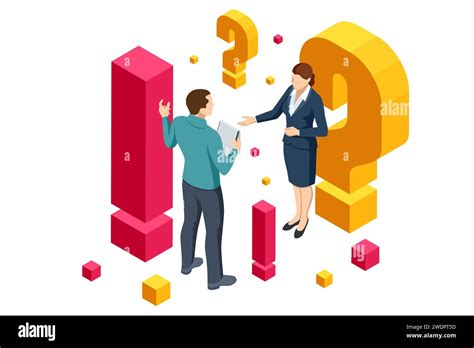 Isometric Question Marks Message Box With Question Chatbot Technology
