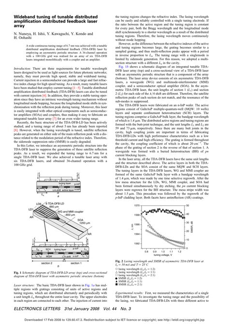 Pdf Wideband Tuning Of Tunable Distributed Amplification Distributed Feedback Laser Array