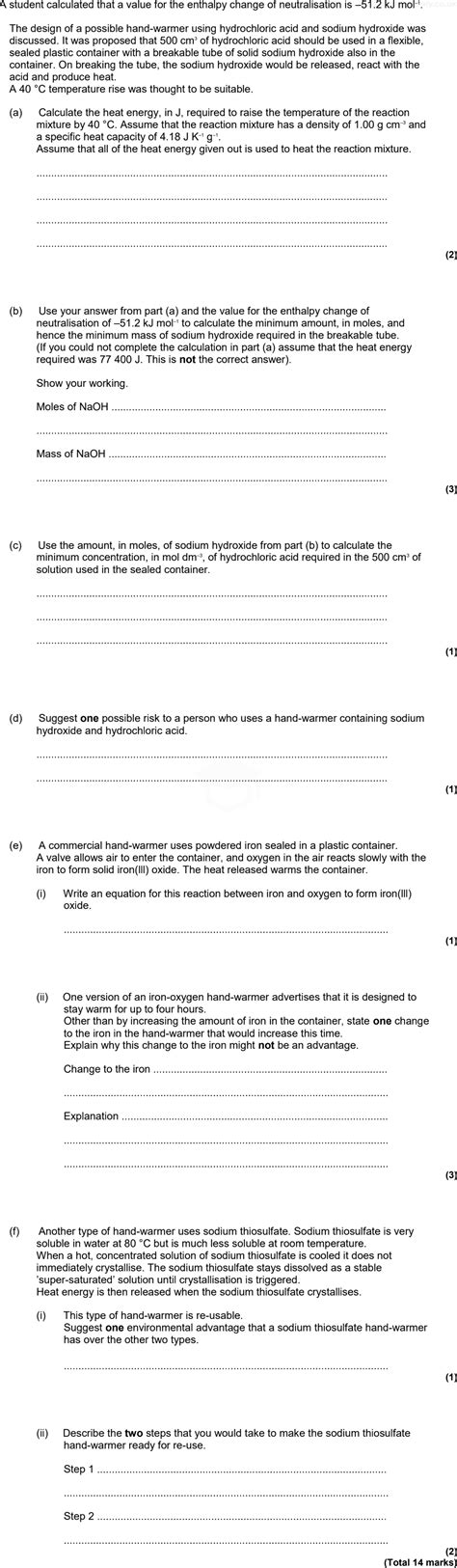 Enthalpy Change Questions Revisely