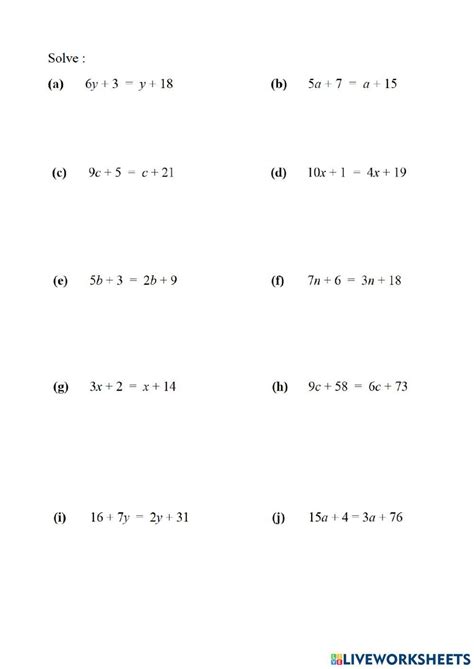 ww 3 step equations variable both sides worksheet live worksheets