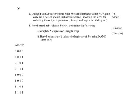 Circuit Diagram Of Full Subtractor Using Nor Gate